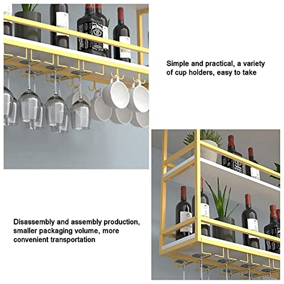 Ceiling Wine Glass Holder - Hanging Solid Wood Wall Shelves - Wall Mounted Iron Art Plant Stand, 2 Tier Kitchen Display Stand, Easy To Install Hanging Storage Rack, Bearing 70kg(80*30*80cm(31*12*31 in