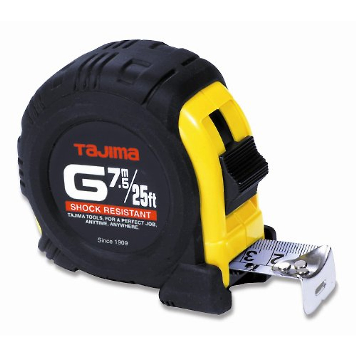 TAJIMA Tape Measure - 25 ft / 7.5 m x 1 inch G-Series Measuring Tape with Dual Metric/Standard Scale & Acrylic Coated Blade - G-25/7.5MBW