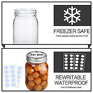 KAMOTA Mason Jars 12 oz With Regular Lids and Bands, Ideal for Jam, Honey, Wedding Favors, Shower Favors, DIY Spice Jars, 12 PACK, 20 Whiteboard Labels Included
