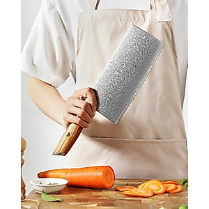 XINZUO Cleaver Knife 7.5 Inch, 73 Layer Damascus Steel Powder Steel Core Chinese Chef's Knife, Multifunction Vegetable Meat Slicing Knife with Olive Wood Handle -Lan Series
