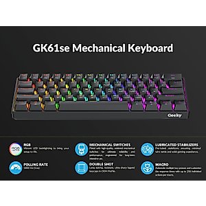 Geeky GK61 SE 60% | Mechanical Gaming Keyboard | 61 Keys Multi Color RGB LED Backlit for PC/Mac Gamer | ANSI US American Layout (Black, Mechanical Brown)