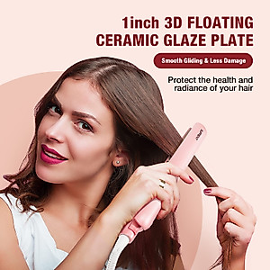 SUPRENT Hair Straightener 1 Inch Flat Iron- 2-in-1 Ceramic Straightens & Curls for Travel- Heats Up Fast- Hair Straightening Iron with 110-240V Dual Voltage and LCD Display- Pink