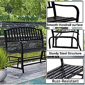 Outdoor Glider Garden Bench, 50" Patio Double Outdoor Swing Rocking Glider w/Durable Metal Cast Iron Porch Glider Seat & Armrests Steel Frame, Garden Glider for Porch, Garden, Sunroom, Backyard, Deck