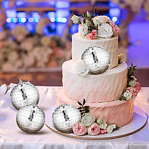Yookeer 12 Pack 4 Inch Mirror Disco Ball Decorations Small Silver Hanging Ornaments Reflective with Attached String for Ring DJ Stage Lighting Effect for School Festival Fun 50s 60s 70s Party Decor