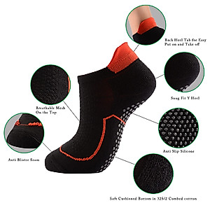 Teebulen Women's 5 Pairs Black Padded Anti Slip Odor Resistant Grips Compression Low Cut Yoga Barre Pilate Socks,Size 4-9