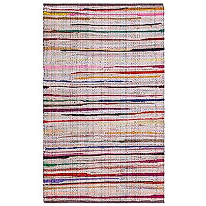 SAFAVIEH Rag Rug Collection Accent Rug - 2' x 3', Ivory & Multi, Handmade Boho Stripe Cotton, Ideal for High Traffic Areas in Entryway, Living Room, Bedroom (RAR240A)