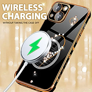 Petitian for iPhone 14 Plus Case, Cute Women Girls Bling Glitter Love Heart Designed for iPhone 14 Plus Phone Cases, Girly Gold Plating Phone Cover for 14 Plus with Camera Protection Black