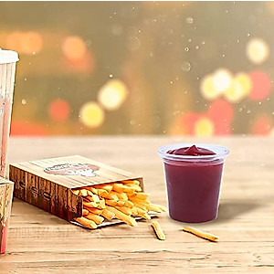 PartyMars 1 oz Plastic Disposable Dipping Sauce Cup With Lids, Mini Plastic Dip Condiment Containers，Souffle Cups,Portion Cups, Jello Shot Cups