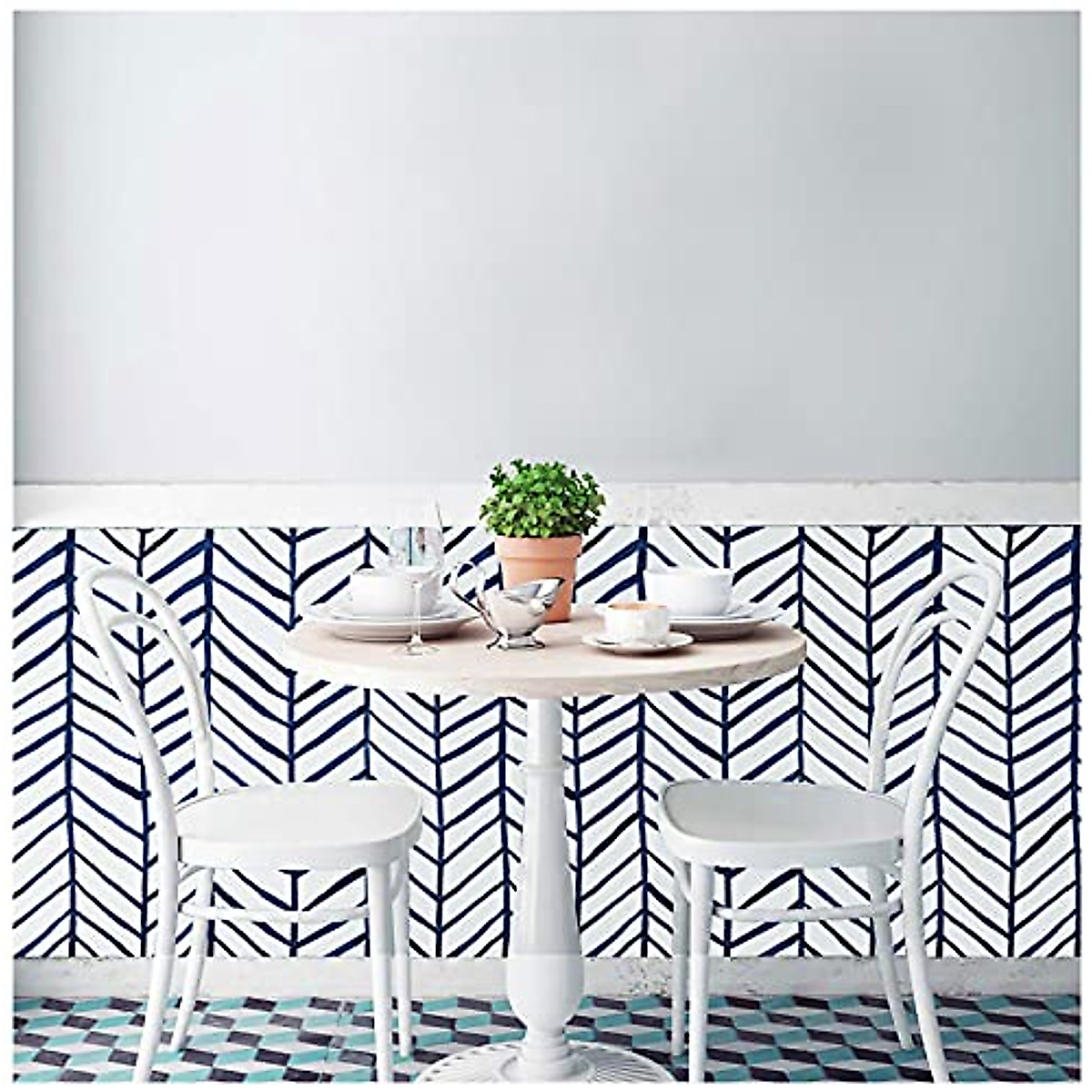 HAOKHOME 96020-2 Modern Stripe Peel and Stick Wallpaper for Bedroom Herringbone Navy Blue Vinyl Removable Decoration 17.7in x 9.8ft