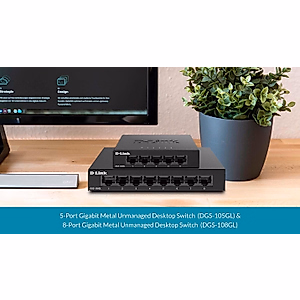 D-Link Ethernet Switch, 8 Port Gigabit Unmanaged Desktop Plug and Play Sturdy Metal Housing Fanless Design EEE Brown Box (DGS-108GL)