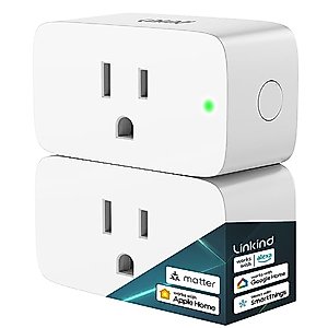 Linkind Matter Smart Plug, Work with Apple Home, Siri, Alexa, Google Home, SmartThings, Smart Outlet 15A/1800W Max, Smart Home Automation with Remote Control,Timer&Schedule, 2.4G Wi-Fi Only, 2 Pack