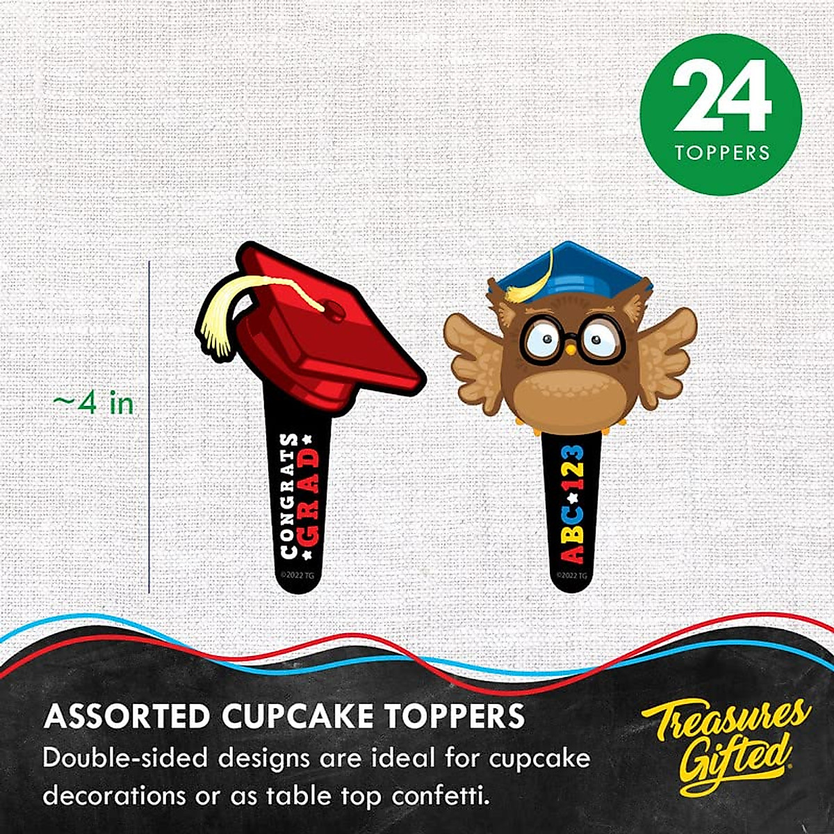 Treasures Gifted Preschool Graduation Cake Topper Set - (1) Grad Cake Topper & (24) Graduation Cupcake Toppers & Matching Wrappers - Graduation Party Supplies - Preschool Graduation Decorations
