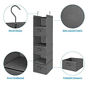 MAX Houser 6 Tier Shelf Hanging Closet Organizer, Closet Hanging Shelf with 2 Sturdy Hooks for Storage, Foldable,Beige and Grey-D3