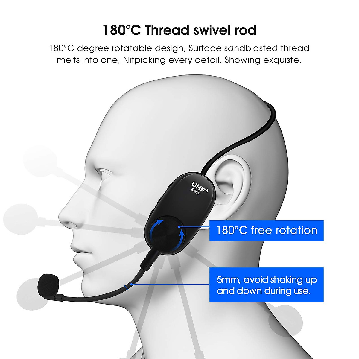 ZOWEETEK Wireless Microphone Headset,UHF Wireless Headset Mic,UHF Headset Mic System,165ft Range,Support PA System,Power Amplifier,Voice Amplifier for Teachers,Fitness Instructor,Training,Lecturers