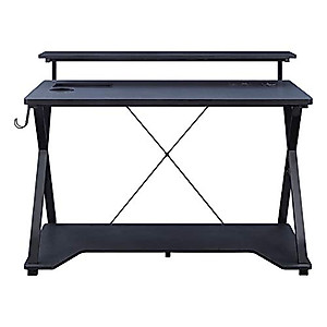 OSP Home Furnishings Checkpoint Ghost Battlestation Gaming Desk with RGB LED Lights, Black