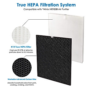 Flintar HR900 H13 True HEPA Replacement Filter T, Compatible with Winix HR900 Air Purifier, H13 Grade True HEPA and Activated Carbon Filter, Item Number 1712-0093-00, Filter T