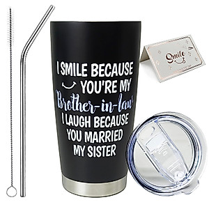 CTIGERS Funny Brother-in-Law Tumbler with Lid and Straw Insulated Travel Mug Gifts for Brother-in-law Birthday,Christmas,Thank Giving Day,Wedding Gifts for Brother Law 20 oz BLACK