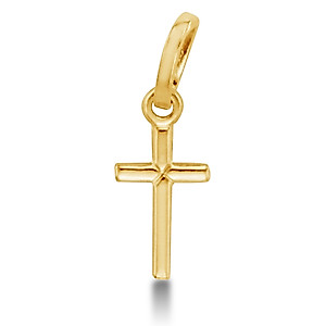 Solid 14K Yellow Gold Traditional Classic Small Tiny Cross Pendant Charm (Height = 1/2" , Width = 1/4") - Jewelry Gifts For Women Wife Mom Gifts For Men Husband Dad
