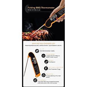 Digital Meat Thermometer for Kitchen and Grill - Instant Read Food Precision Quick Electronic Household Folding BBQ Grilling Baking Turkey Liquids Cooking Food, Black With edge Red