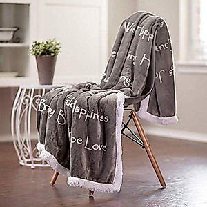 Chanasya Love and Joy Inspiring Gift Throw Blanket - Cozy, Warm and Fluffy Sherpa - Perfect Caring, Uplifting, Thoughtful, Personalized Gift for Blessings, Peace and Prayer (65x50 inches) Gray