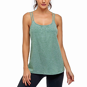 Hibelle Women's Summer Workout Tank Top, Built-in Bra Yoga Racerback, Loose Fit Gym Activewear XXL Green