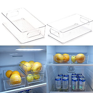 Pack of 6 Open Storage Bins Fridge Organiser Storage Box Stackable Containers Bin Drawer with Handles Kitchen Organisation for Pantry Cabinets Bathroom