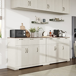 Kitchen Sideboard Buffet Cabinet with Storage, 15.7"D x 47.2"W x 35.1"H, Buffet Server Bar with 3 Shutter Doors and 3 Drawers for Wine, Coffee, Bar for Living Room, Dining Room, White Oak