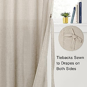 JIUZHEN Beige Faux Linen Curtains for Bedroom, Rod Pocket Thick Linen Semi Sheer Curtains 84 Inches Long Light Filtering Curtains & Drapes for Living Room, Set of 2 Window Curtain Panels, 52 x 84 Inch