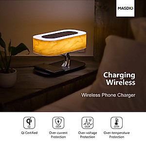 AMPULLA Masdio by Ampulla Bedside Lamp with Bluetooth Speaker and Wireless Charger, Table Lamp Desk Lamp with Sleep Mode Stepless Dimming