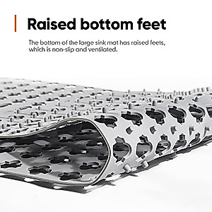 Moryimi Silicone Sink Protectors for Kitchen Sink with Cleanging Brush, Grey Sink Mats with feet, Large Grips Silicone Sink Mat for Bottom of Kitchen Farmhouse Stainless Steel Porcelain Sink 25"x13"