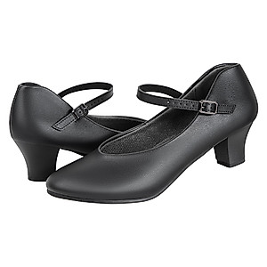Dynadans Women's Character Shoe Ankle Strap 1.5'' Latin Dance Shoes Black 7