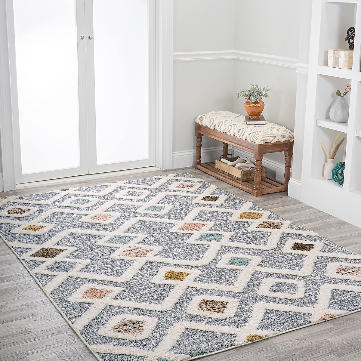 JONATHAN Y SNT104A-5 Monique Trellis High-Low Indoor Area -Rug, Modern, Contemporary, Bohemian Easy -Cleaning,Bedroom,Kitchen,Living Room,Non Shedding, Multi/Gray, 5 X 8