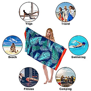 Touchat Beach Towel Oversized,Super Absorbent Sand Free Thick Microfiber Beach Towel,Cute Tropical Palm Leaf Beach Towels 30”x60” for Kids,Men,Women,Girls,Boys