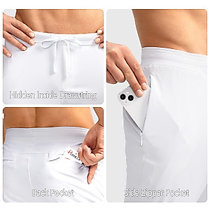 Pudolla Men's Golf Pants Stretch Sweatpants with Zipper Pockets Slim Fit Work Casual Joggers Pants for Men (White Medium)