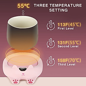 DUHEL Coffee Mug Warmer, Coffee Warmer for Desk with 3 Temp Settings, Cup Warmer for Desk Auto Shut Off, Cute Mug Warmer for Desk(Pink)