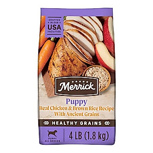 Merrick Healthy Grains Premium Dry Dog Food, Wholesome And Natural Kibble For Healthy Digestion, Puppy Recipe - 4.0 lb. Bag