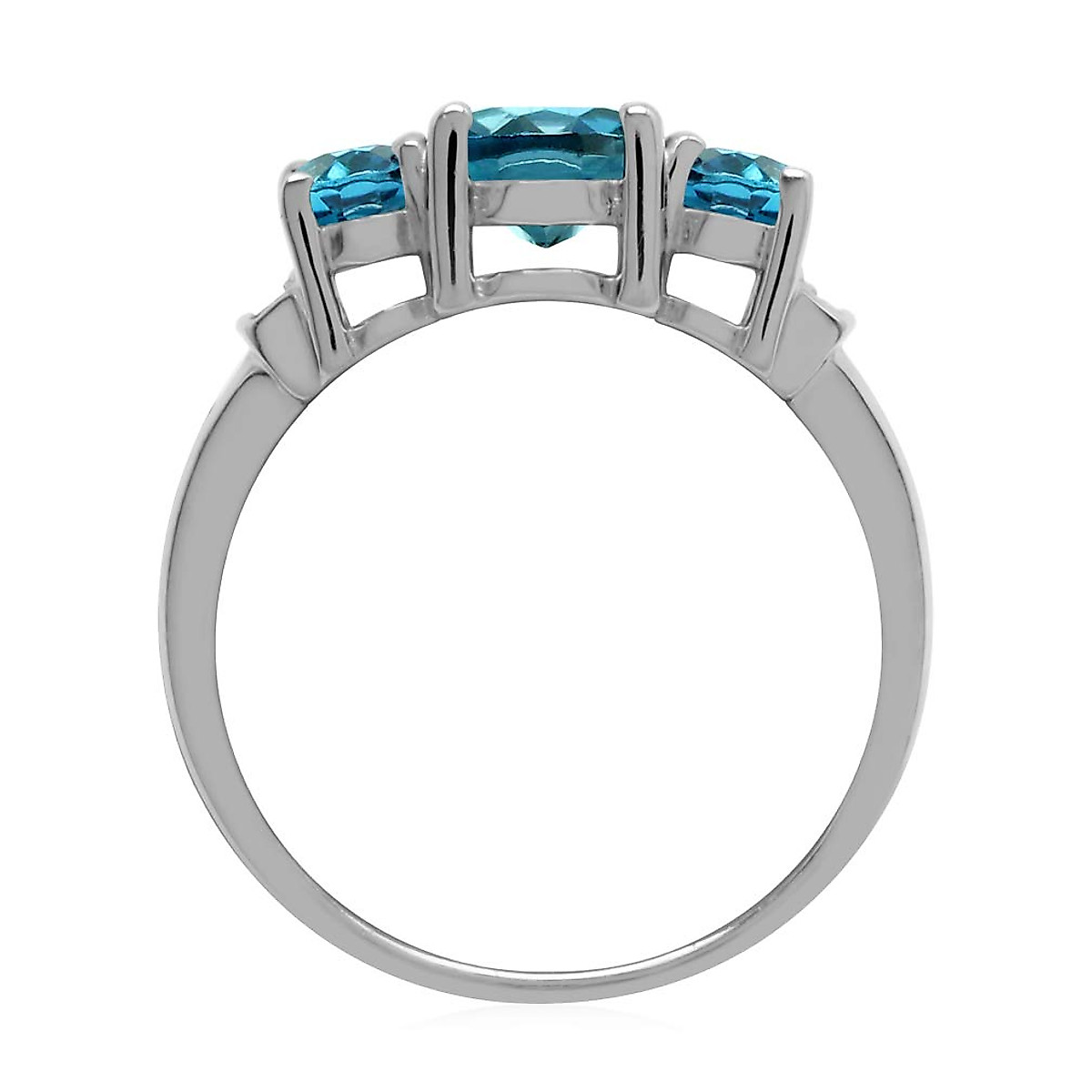 Silvershake 2.6 Carat 3 Stone Genuine Oval Shape London Blue Topaz White Gold Plated 925 Sterling Silver Ring Size 8