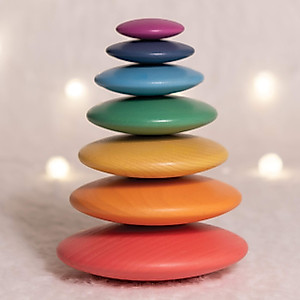 TickiT Rainbow Buttons - Set of 7 - Wooden Stacking Stones for Babies and Toddlers Aged 0+ - Natural Toy for Early Development and Open-Ended Play