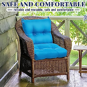 Geetery Set of 4 Patio Chair Cushions for Indoor Outdoor Furniture Tufted High Back Seat Pads Waterproof Comfort Replacement Seating Cushions with Ties for Lawn Yard Porch Inside Outside (Blue)