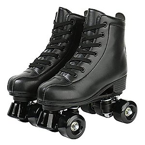 Redson Womens Roller Skates Four-Wheels Artificial Leather High-top Roller Skates Perfect Indoor Outdoor Adult Roller Skates with Bag (Black Wheel,40-US: 8.5)