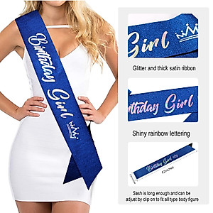 SuPoo Birthday Crowns for Women Birthday Sash and Crown Kit Blue Birthday Tiara Rhinestones Crown with Comb Glitter Birthday Girls Sash Crystal Headband Happy Birthday Decorations Hair Accessory