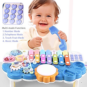 Musical Toys for Toddlers 1-3 6 in 1 Multifunction Baby Musical Toys Piano Drum Set Xylophone Bead Maze Gear Kids Phone Toys Electronic Learning Toys for Baby Infant Toddler Birthday Gifts for Kids