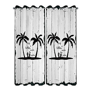 Outdoor Curtains for Patio 2 Panels Set Summer Palm Silhouette Life is Better Under the Palm Wood Grain Waterproof Privacy Outside Curtain Sun Blocking Grommet Drapes for Porch Gazebo Pergolas 52"x95"