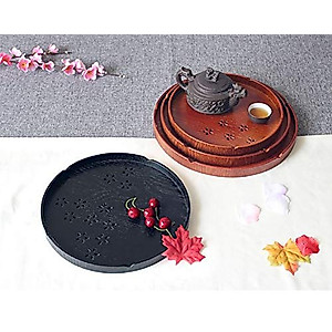 Islandoffer Premium Japanese Style Cherry Pattern Round Tea Tray, Black
