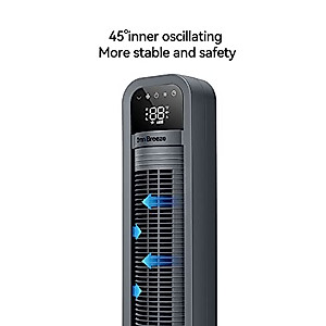 OmniBreeze Digital Electric Tower Fan, Inner Oscillation with Remote Control, LED Display, Standing Bladeless Floor Fans Cooling and Quite Indoor Living Room Bedroom use (40Inch)