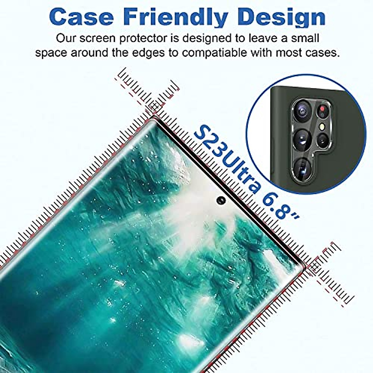 [3+2 Pack] Galaxy S23 Ultra Screen Protector,HD Clear Tempered Glass, Scratch Resistant, Bubble-Free, Camera Lens Protector, Samsung Galaxy S23 Ultra 5G 6.8 Inch Screen Protector Support Fingerprint Unlock