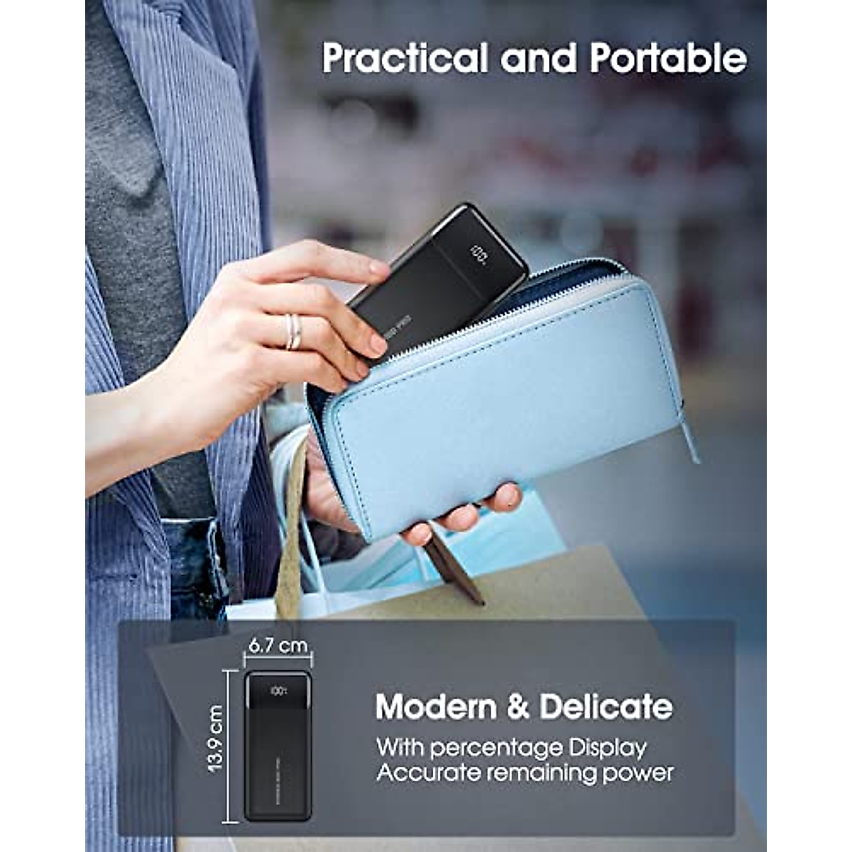 POWERADD PRO Portable Charger, USB C 10000mAh Power Bank LED Display PD 20W Fast Charging External Battery Pack Compatible with iPhone 14 13 12 11 Samsung S21 S20 Google LG iPad, etc. - Black