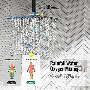 SR SUN RISE 16 Inches Matte Black Shower Set System Bathroom Luxury Rain Mixer Shower Combo Set Ceiling Mounted Rainfall Shower Head Faucet (Contain Shower Faucet Rough-In Valve Body and Trim)