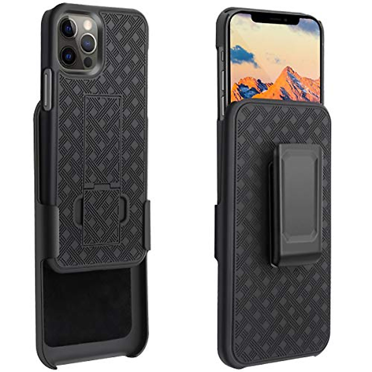 Fingic Compatible with iPhone 12 Pro Max 5G Case Holster Case Combo Shell Slim Rugged Case with Built-in Kickstand Swivel Belt Clip Holster Shockproof Cover for Apple iPhone 12 Pro Max 6.7 inch, Black