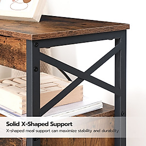 HOOBRO Nightstand with Charging Station, End Table with 2 Drawer, Sofa Side Table with USB Port, Multi-Level Storage Space, for Bedroom, Adjustable Feet, Stable, Rustic Brown and Black BF138UBZ01